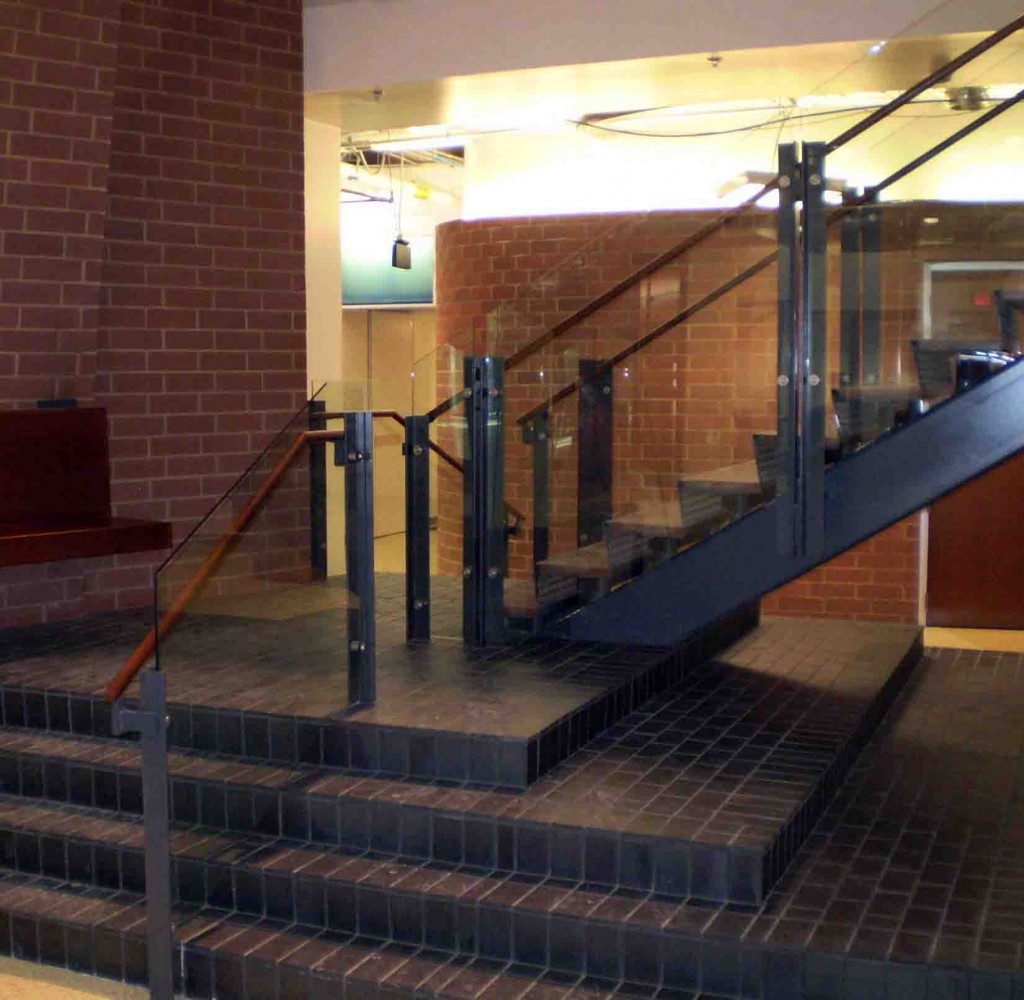 Laser Cut Risers, Wood Tread and Hand Rail, with Glass Panels Stair ...